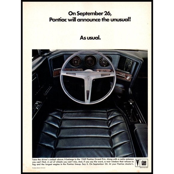 Pontiac | Art | 969 Pontiac Grand Prix Cockpit Vintage Print Ad ...